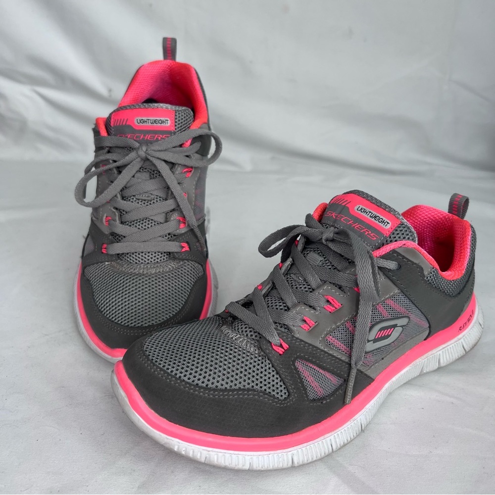 Skechers Lightweight Flex Sole Grey And Neon Pink Ath… - Gem